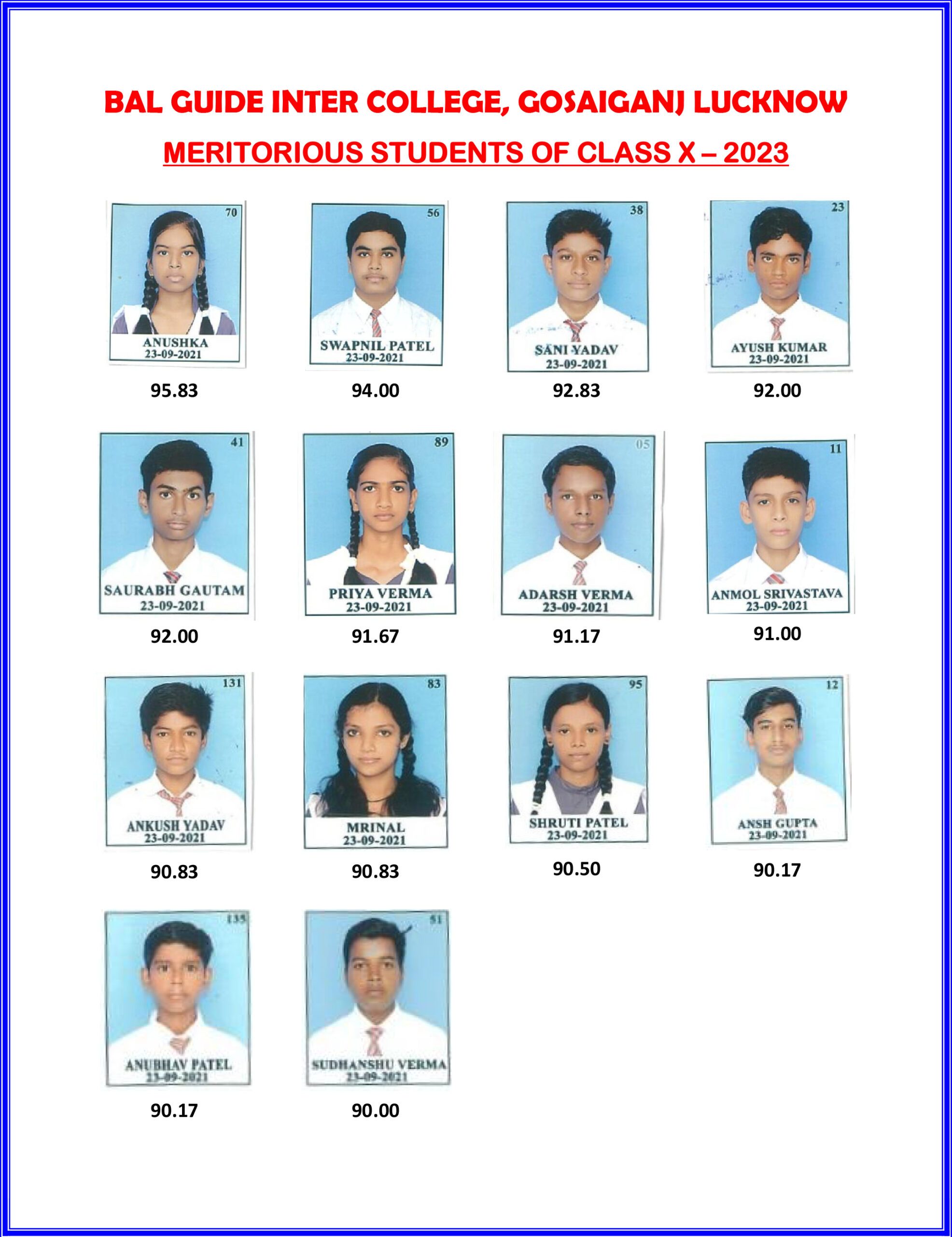 Merit List – Bal Guide School